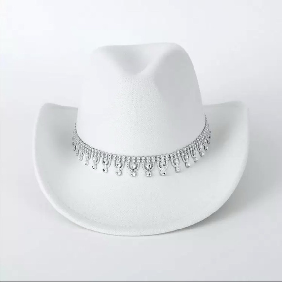Accessories | Elegant White Cowboy Hat With Silver Accents | Poshmark